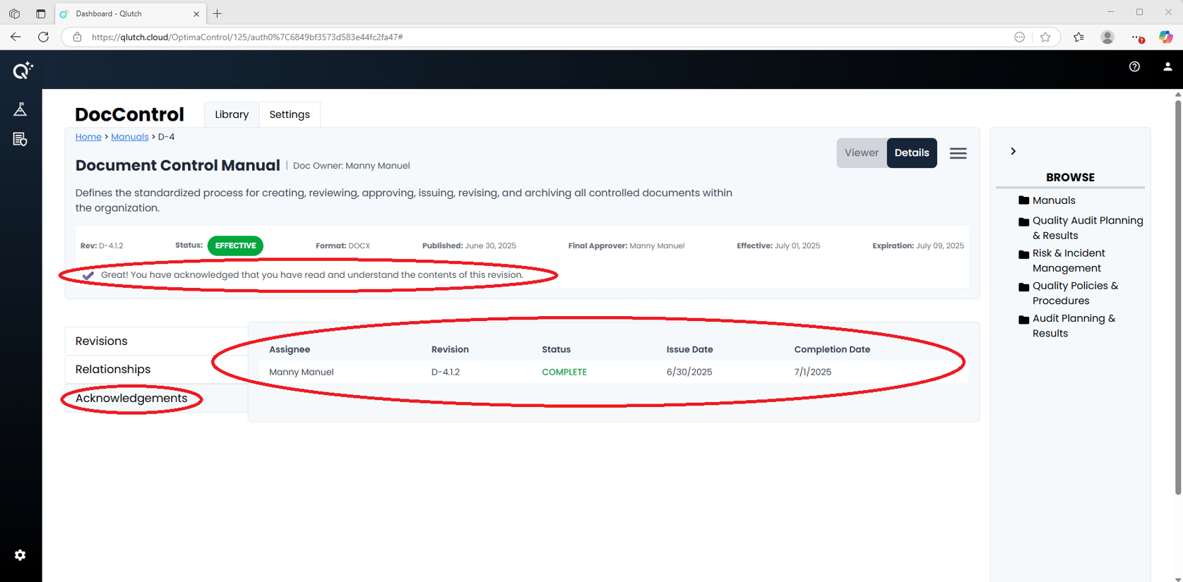 Document Acknowledgement